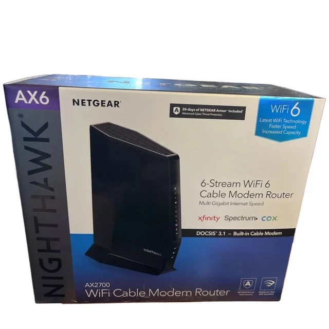 NETGEAR NIGHTHAWK AX6 WiFi Cable Modem Router Model CAX30 $107.00 ...