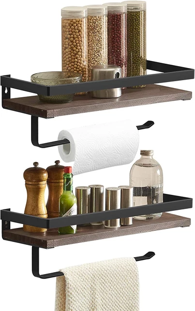 FLOATING SHELVES WALL Mounted Storage Shelves with Towel Rack Rails Bar ...
