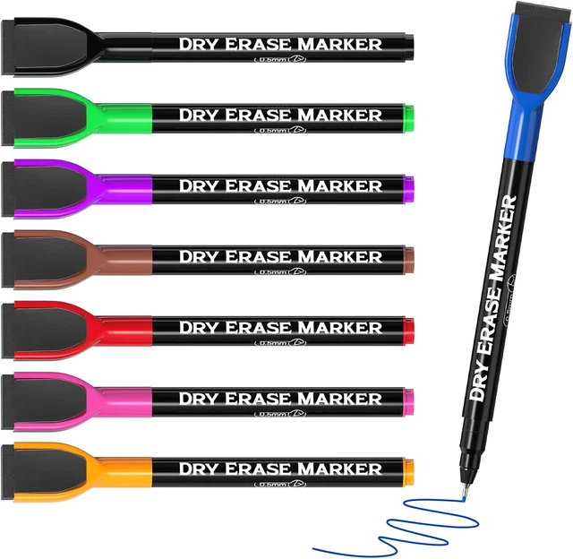 DRY ERASE MARKERS Ultra Fine Tip with Eraser, Assorted Color Magnetic ...