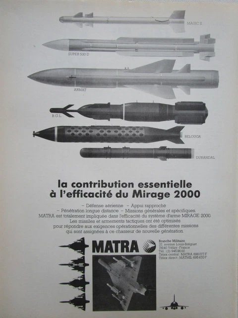 9/1985 PUB MATRA Dassault Mirage 2000 Missile Magic Ii Super 530 D ...