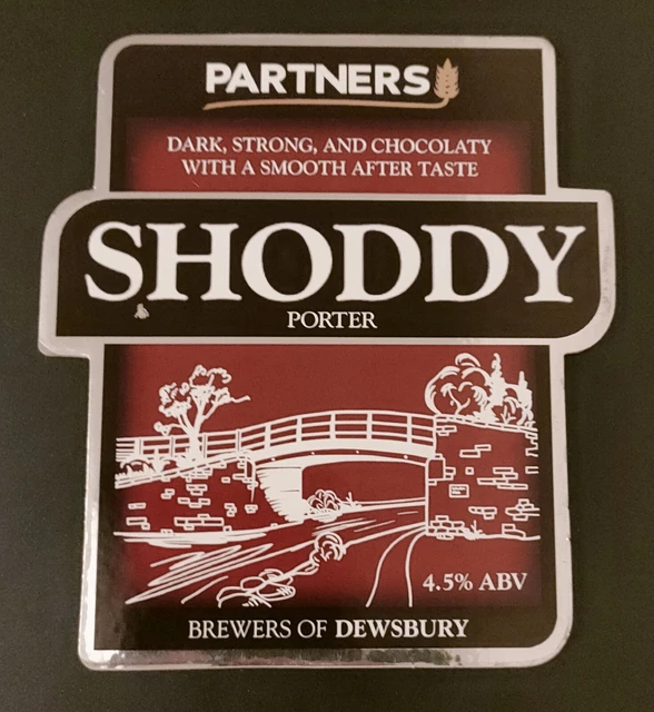 PARTNERS BREWERY SHODDY Porter Ale Beer Pump Handle Clip Badge 4.5 % ...