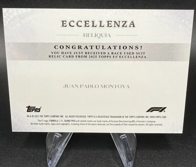TOPPS FORMULA ONE Eccellenza 2025 F1 # Juan Pablo Montoya # Relic Patch ...