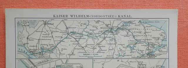 KAISER WILHELM KANAL Nord-Ostsee-Kanal Kieler Hafen historische Karte 1899 NOK EUR 8,75 ...