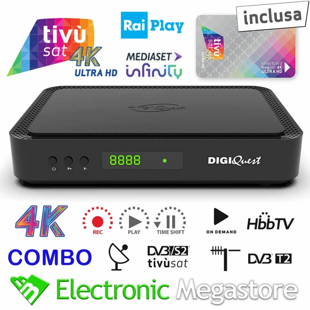 DECODER 4K TIVUSAT combo WI-FI DVB-T2 e SAT con scheda Tivùsat Nuovo ...