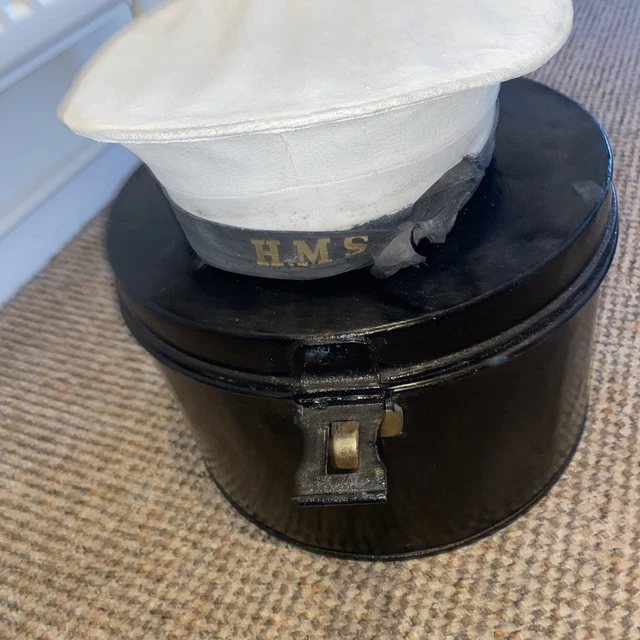 ROYAL NAVEL BLACK Hat Box And White Cap HMS £42.00 - PicClick UK