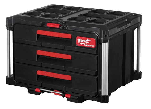 MILWAUKEE PACKOUT 3 Drawer Tool Box Organiser Stackable Tool Storage ...