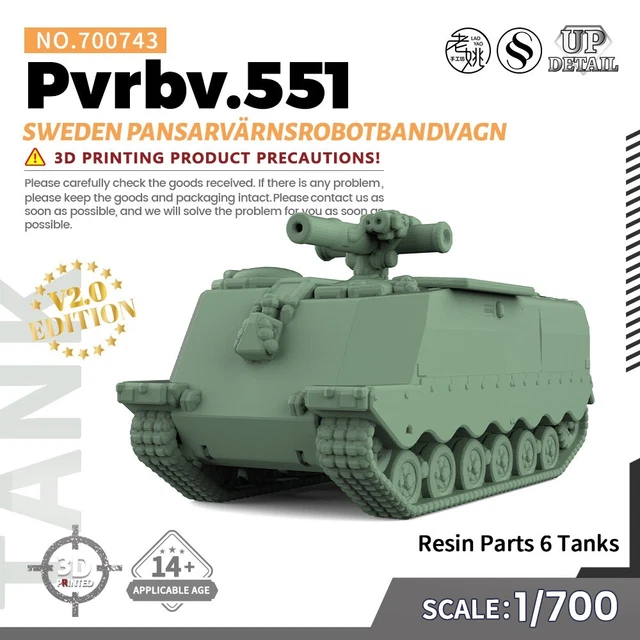 SS700743 1/700 MILITARY Model Kit Sweden Pansarvärnsrobotbandvagn Pvrbv ...