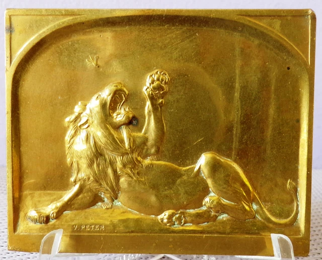 MÉDAILLE BRONZE ANIMALIÈRE Le lion et le moucheron J de la Fontaine ...