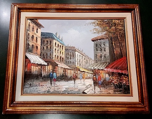 VINTAGE HENRI ROGERS Paris Parisian Street Cityscape Oil Painting ...