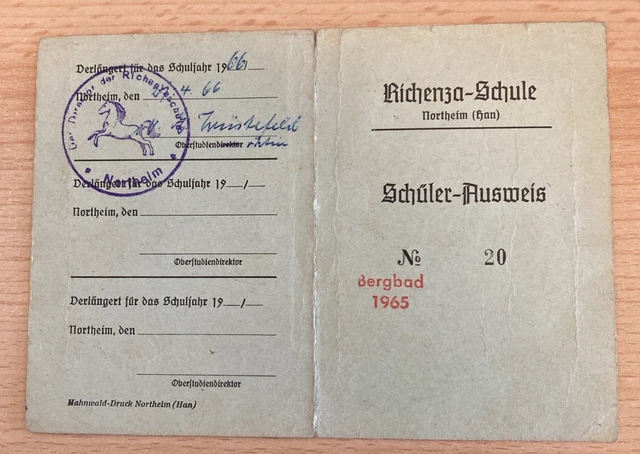 ALTER SCHÜLERAUSWEIS VON 1965. Northeim (Han) Richenza Schule EUR 10,00 ...