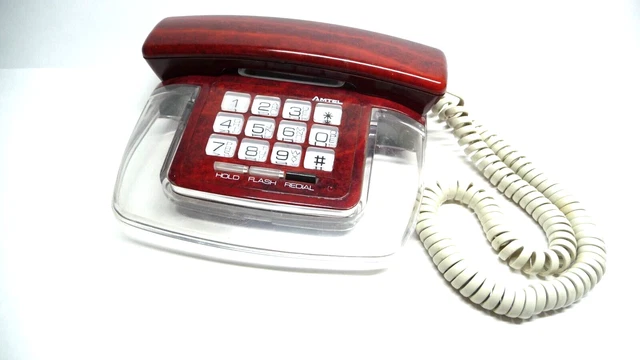 VINTAGE WORKING RED Amtel Push Button Phone Hold Flash Redial Buttons ...