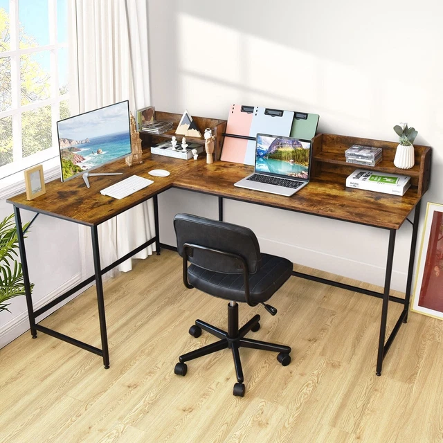 L-SHAPED CORNER COMPUTER Desk Industrial PC Table Workstation Home ...