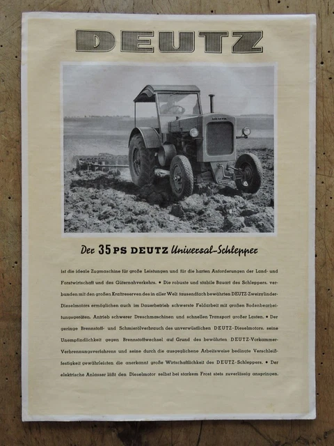 ORIG. PROSPEKT DEUTZ Universal 35PS Traktor Schlepper 1951 (D13/4) EUR ...