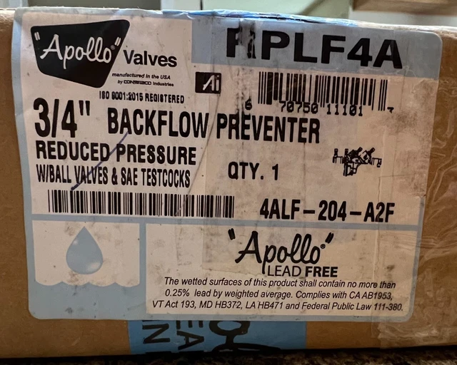 APOLLO VALVES 3/4& Backflow Preventer Reduced Pressure with Ball Valves ...