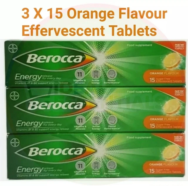 BEROCCA ENERGY ORANGE Flavoured Effervescent Tablets. - 3 pack X 15 £15 ...