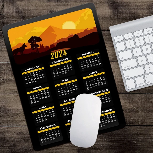 HEAT-RESISTANT MOUSE PAD Office Desk Mat 2024 Calendar with Anti-slip ...