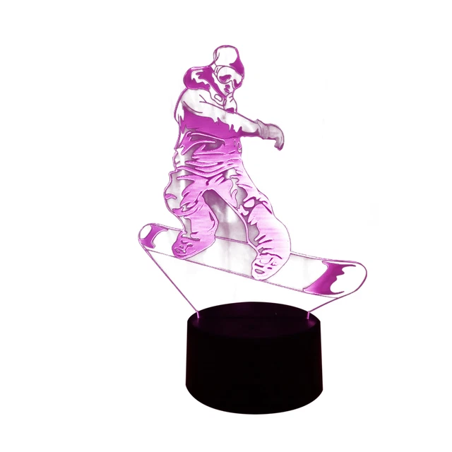 LED DESK TABLE Lamp 3D Snowboarding Night Light 7-Color Changing Touch ...