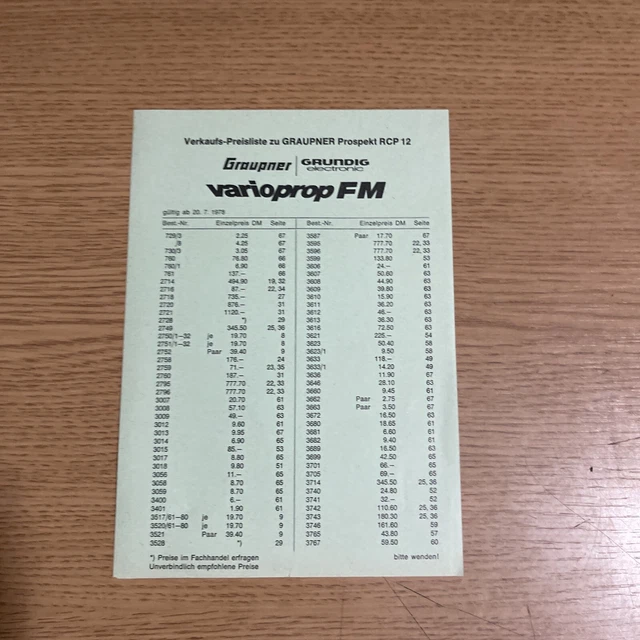 RC MODELLISMO GRAUPNER varioprop FM listino prezzi 1978 con prospetto ...