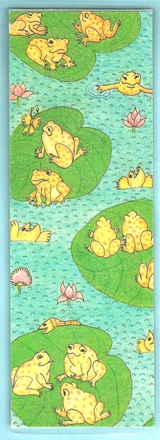 LAMINATED BOOKMARK CUTE Frogs Yellow Toads on Water Lily Pond Pads Gift ...