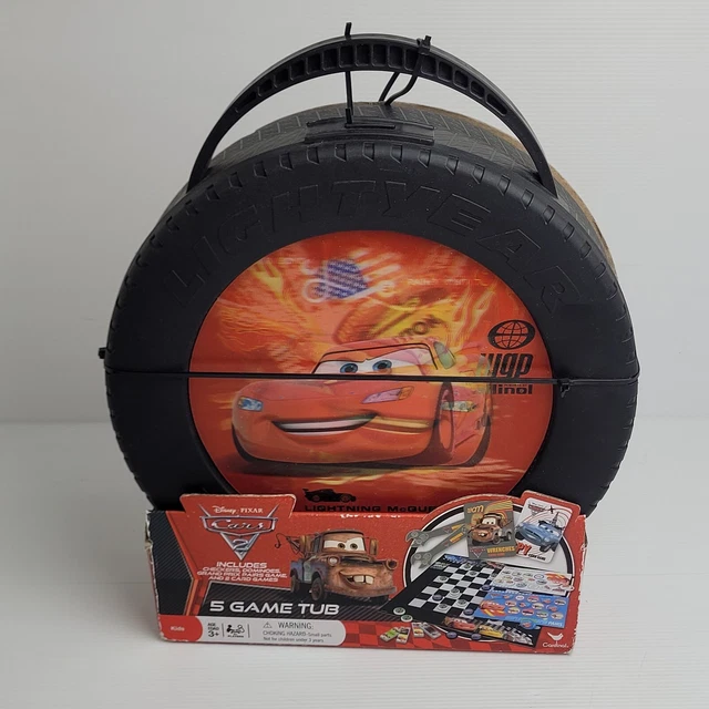 CARS 2 5 Game Tub Disney Pixar Carry Case Tyre Checkers Cards Dominoes ...