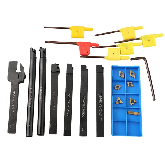ENSEMBLE D'OUTILS DE tournage en carbure polyvalent avec tige 10 mm kit 14 pièc EUR 77,16 ...
