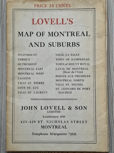 VINTAGE LOVELLS MAP Of Montreal & Suburbs. 1930s. £3.95 - PicClick UK