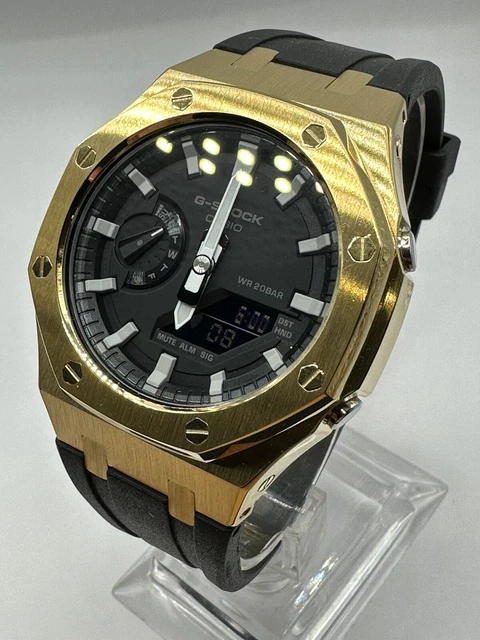 CASIO G-SHOCK GA-2100-1AER -Black Rubber Strap Casioak Mod- Yellow Gold ...