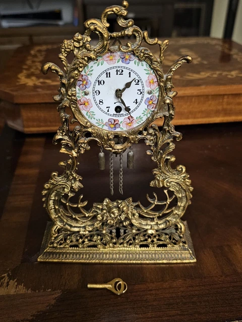 VINTAGE GERMAN WINTERMANTLE Hand Painted, Brass Dresser Clock $125.00 ...