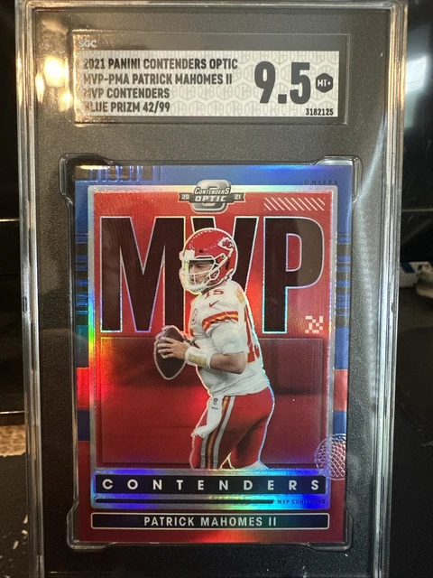 2021 OPTIC CONTENDERS Patrick Mahomes II blu/99 KC Chiefs SGC 9,5 nuovo ...