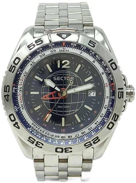 OROLOGIO SECTOR 490 gmt swiss made dual time world time stainless steel 45mm EUR 129,99 ...