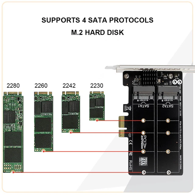 M.2 SATA TO PCIE Dual-Disk Array Card RAID M2 SATA Extended Card ...