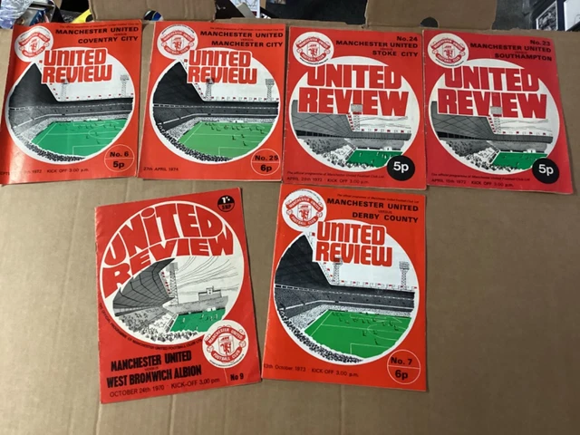 MANCHESTER UNITED 1970S PROGRAMME BUNDLE X6 GOOD CONDITION NO WRITING ...