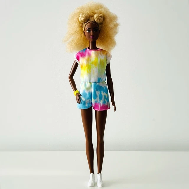 BARBIE FASHIONISTAS DOLL #180. AA, Tall, Blonde Afro, Tie-Dye Romper ...