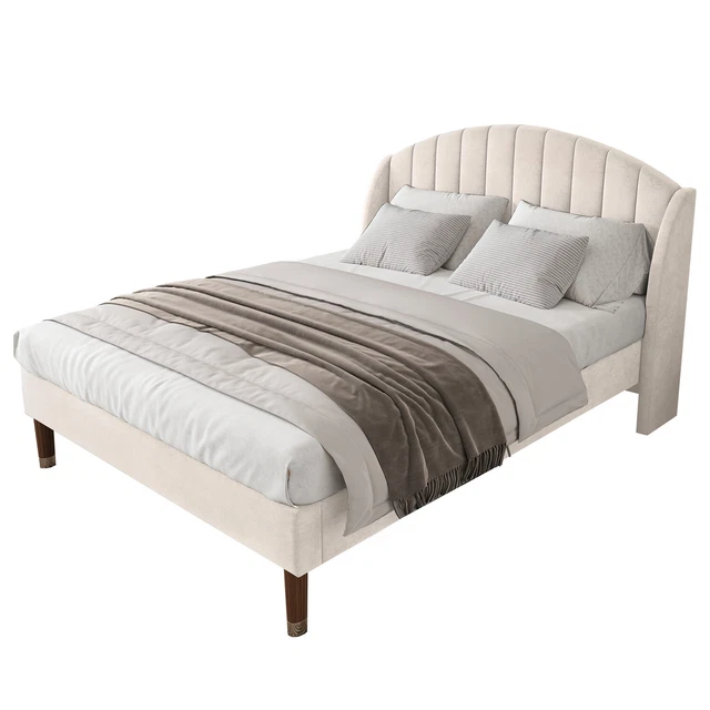 SINGLE DOUBLE KING Size Bed Frame Upholstered Platform Bed with Slat ...