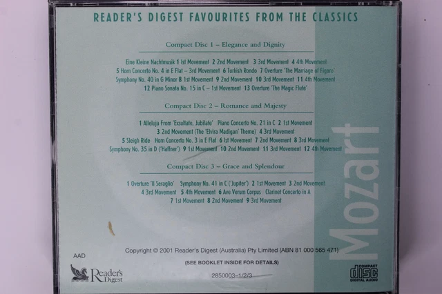 MOZART, FAVOURITES FROM The Classics Readers Digest 3 CD Set, with 25 ...