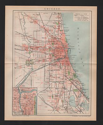 LANDKARTE CITY MAP 1892: Stadtplan CHICAGO. Maßstab: 1 : 134.000 EUR 14 ...