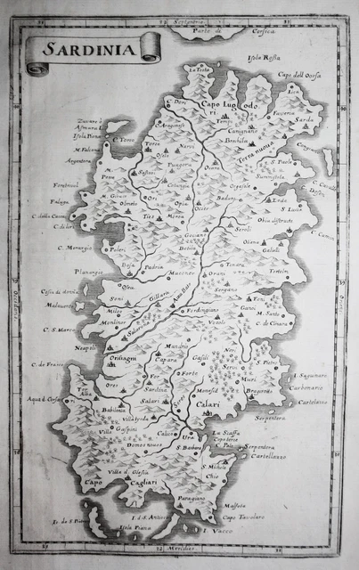 SARDINIA ISLAND MAP Card Map Merian Engraving 1650 £230.79 - PicClick UK