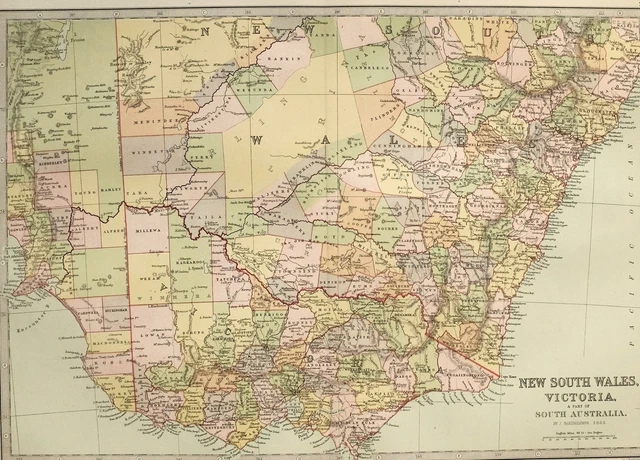 1875 ANCIEN CARTE Neuf Sud Galles Camden Murray Melbourne Victoria ...