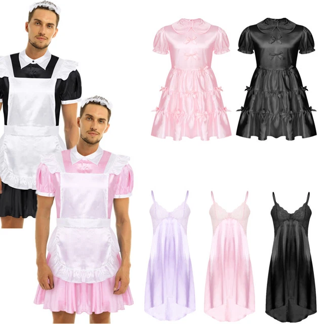 Mens Sissy French Maid Cosplay Dress Costume Sexy Lingerie Nightwear