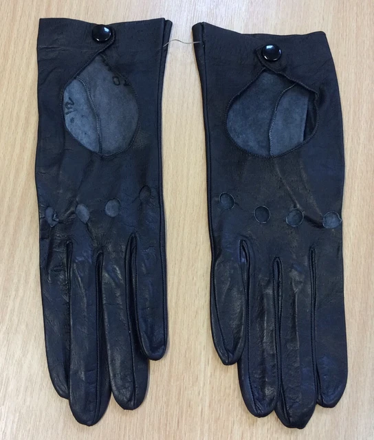 UNWORN VINTAGE DEADSTOCK Pittards Black Leather Backless Driving Gloves ...