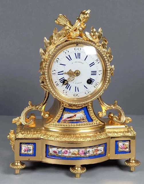 FRENCH ORMOLU MANTEL Clock Blue Sevres Porcelain Panels F GLADING PARIS ...