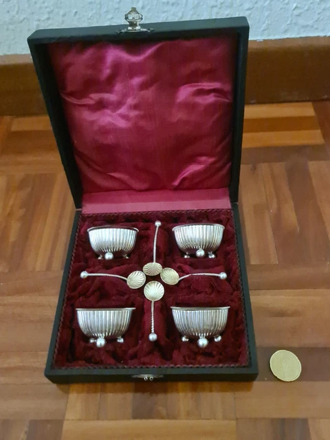 ANTIQUE JEWELRY CUTLERY set for black caviar in silver with gold ...