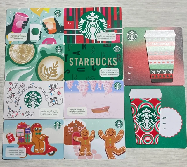 10 CARTES CADEAU - carte Starbucks (France) / voir scan- GIFT CARD EUR ...