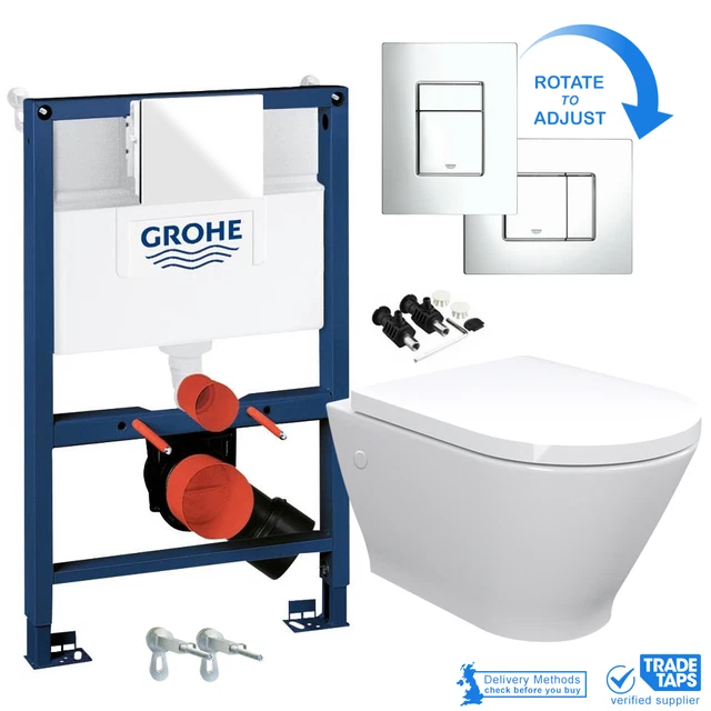 Rimless Eco Wall Hung Toilet Pan Seat And Grohe 0 82m Concealed Cistern