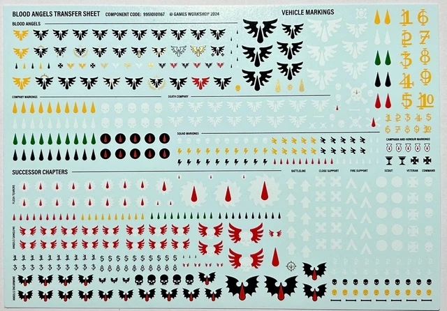 NEW BLOOD ANGELS Transfer Sheet / Transfers / Decals - Warhammer 40K £9 ...