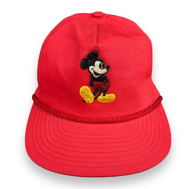 VINTAGE 90S DISNEY Mickey Mouse Red Snapback Rope Hat Minnie N Me Rare ...