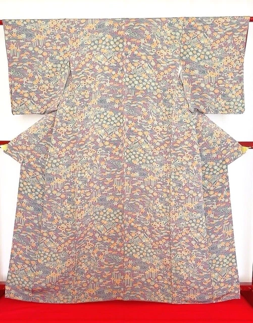 KIMONO JAPONAIS « Komon » Pure Soie/Fleur/Motifs traditionnels/Luxe EUR ...