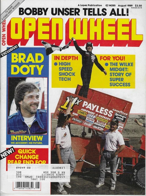 OPEN WHEEL MAGAZINE Aug 1989 Vol 9 No 8 Brad Doty Bobby Unser Wilke ...