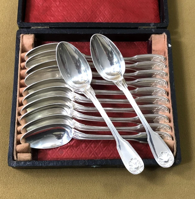 12 PETITE CUILLÈRE à café CHRISTOFLE modèle COQUILLE LOUIS XIV métal ...