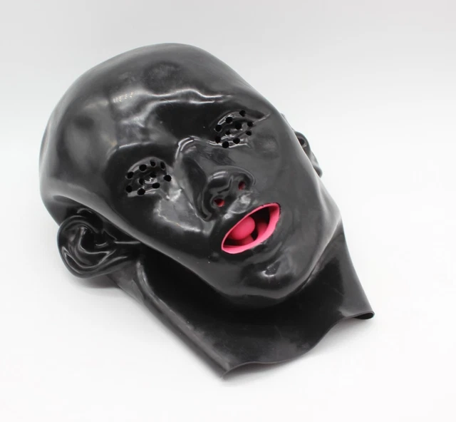MOULDED BLACK LATEX Rubber Hood Gimp Mouth Gag Fetish Bdsm Bondage Mask ...
